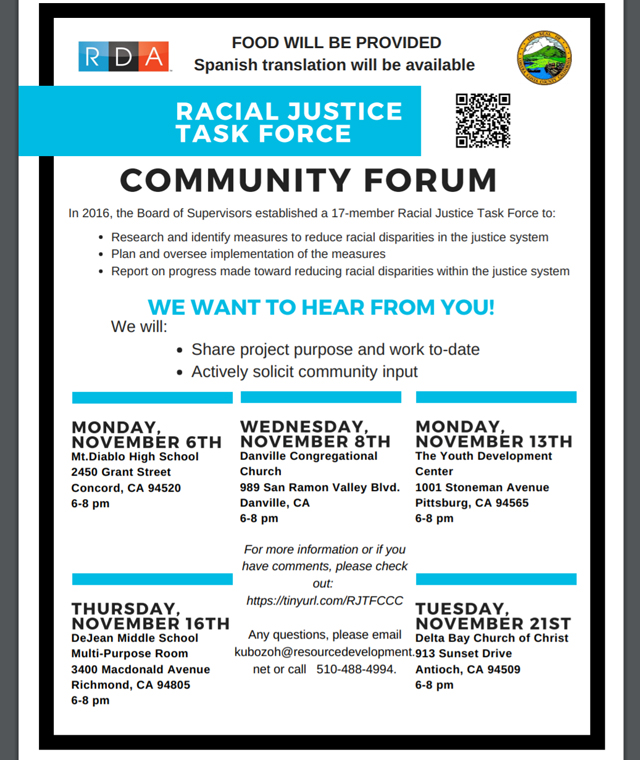 Racial Justice Task Force forum flyer – Indivisible East Bay